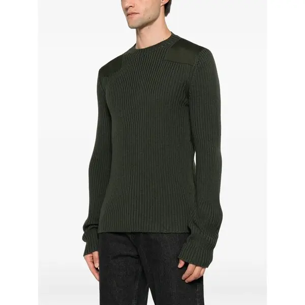 Fendi Ribbed Wool Jumper With Shoulder Patches - Green