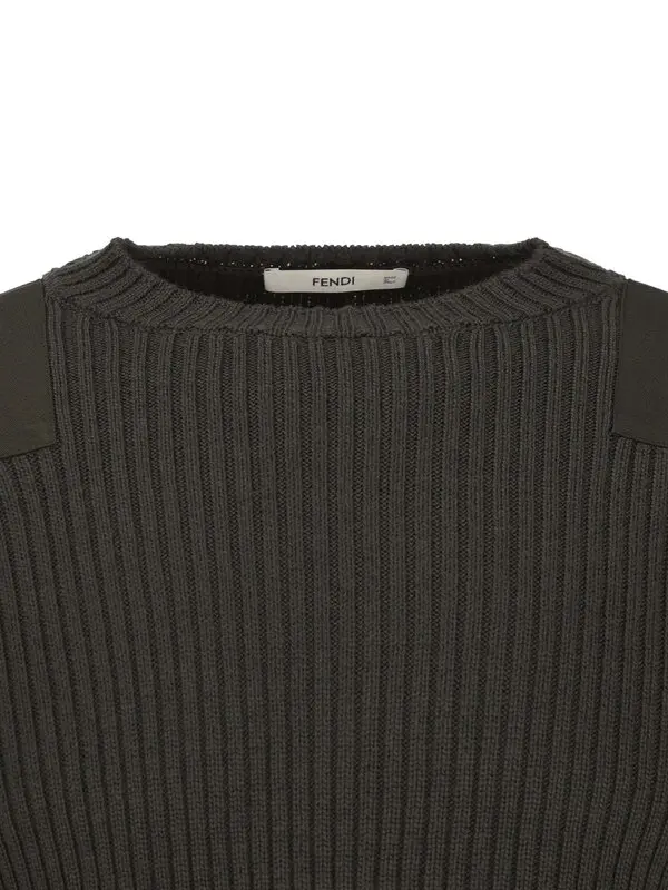 Fendi Ribbed Wool Jumper With Shoulder Patches - Green