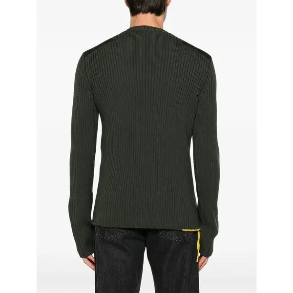 Fendi Ribbed Wool Jumper With Shoulder Patches - Green