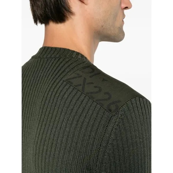 Fendi Ribbed Wool Jumper With Shoulder Patches - Green