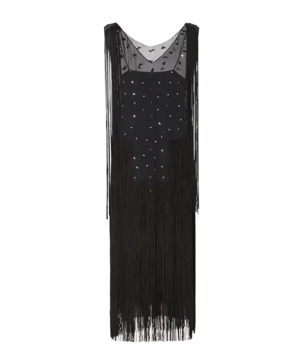 Fendi Silk Dress With Mirrors And Fringes
