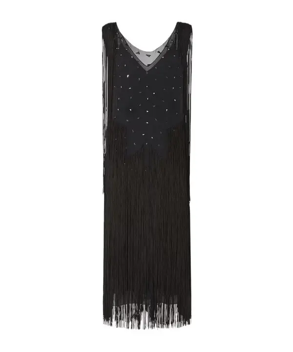 Fendi Silk Dress With Mirrors And Fringes