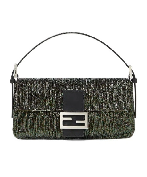 Fendi Baguette Bag With Iridescent Bead Embroidery - Green