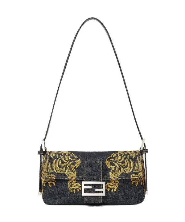 Fendi Baguette 26424 Denim Bag With Embroidery
