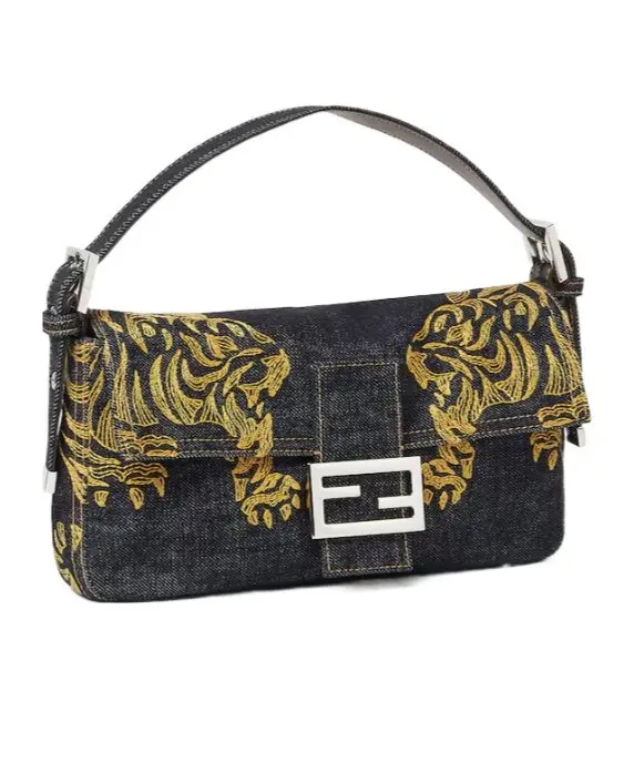 Fendi Baguette 26424 Denim Bag With Embroidery