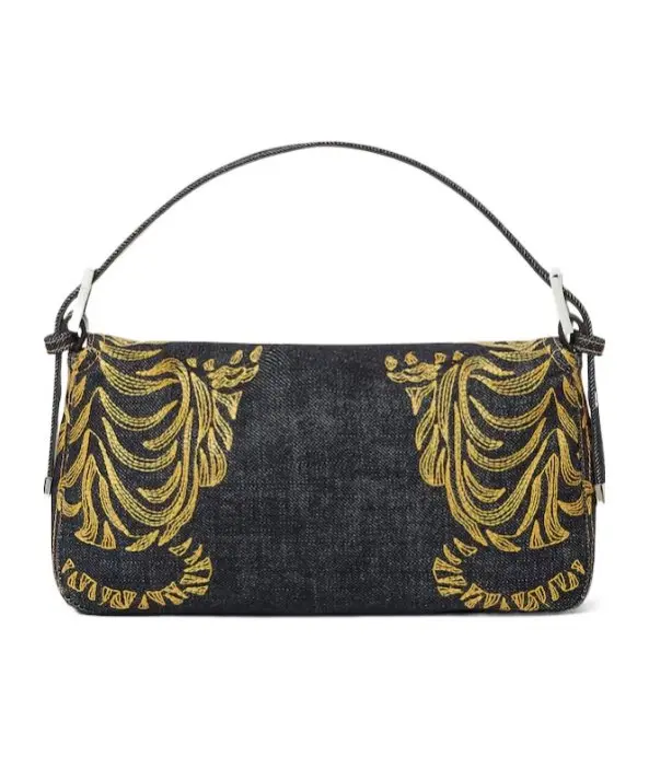Fendi Baguette 26424 Denim Bag With Embroidery