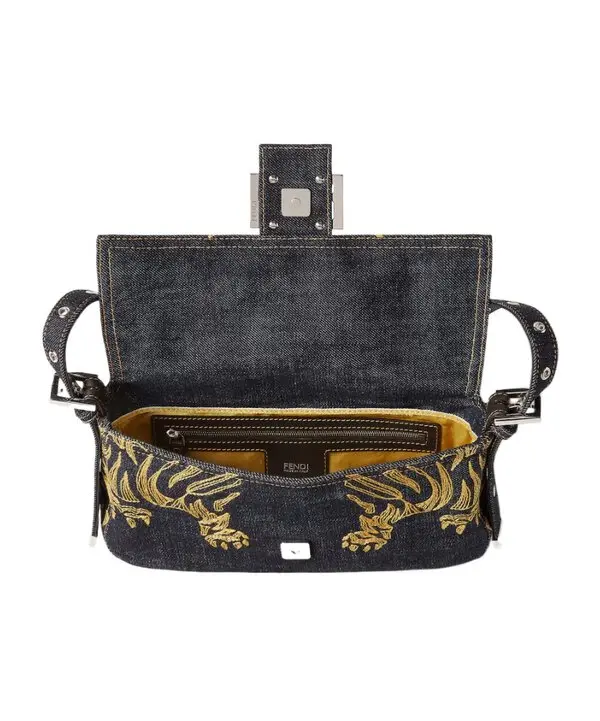Fendi Baguette 26424 Denim Bag With Embroidery