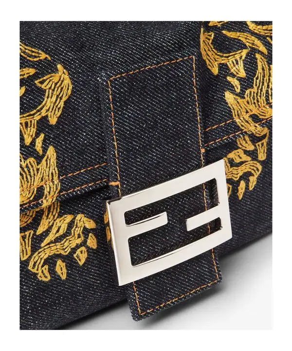 Fendi Baguette 26424 Denim Bag With Embroidery