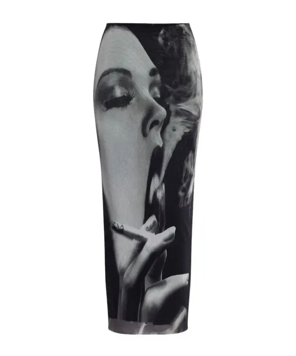 JEAN PAUL GAULTIER Midi Pencil Skirt With Portrait Artwork - Black