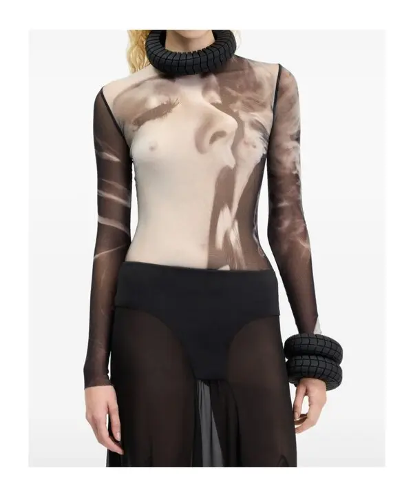 JEAN PAUL GAULTIER Long Sleeve Mesh Portrait Top
