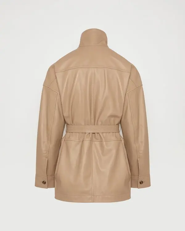 YVES SALOMON Belted Leather Jacket - Light Brown