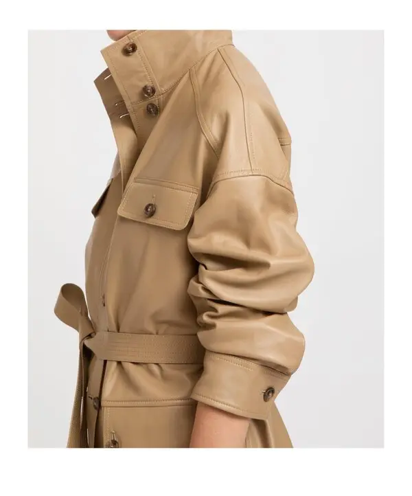 YVES SALOMON Belted Leather Jacket - Light Brown