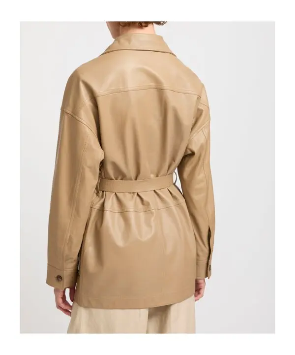 YVES SALOMON Belted Leather Jacket - Light Brown