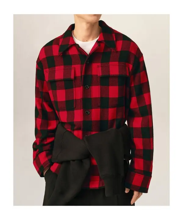 AMI Paris Red Wide Checkered Wool Overshirt - Ruby Red/black