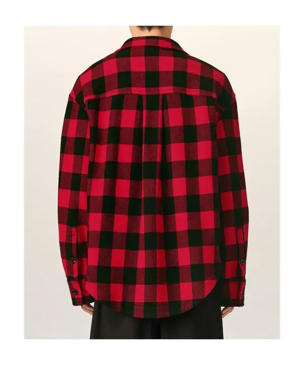 AMI Paris Red Wide Checkered Wool Overshirt - Ruby Red/black