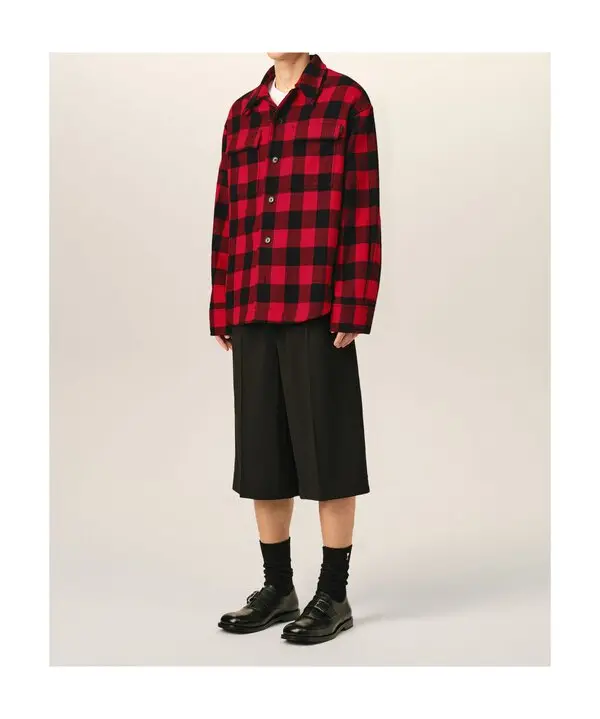 AMI Paris Red Wide Checkered Wool Overshirt - Ruby Red/black