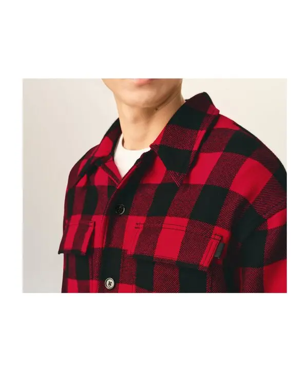 AMI Paris Red Wide Checkered Wool Overshirt - Ruby Red/black