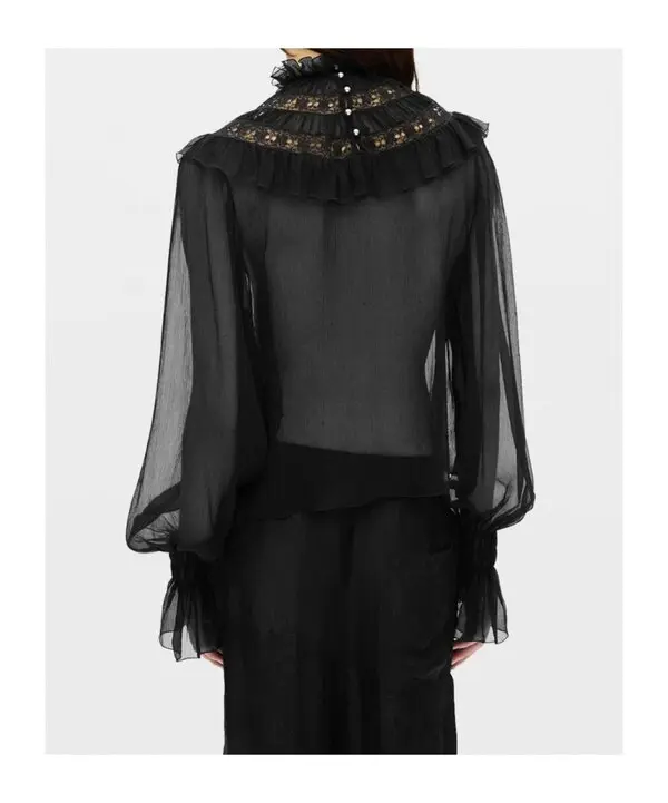 ANN DEMEULEMEESTER Palvi Sheer Chiffon Ruffle Collar Blouse