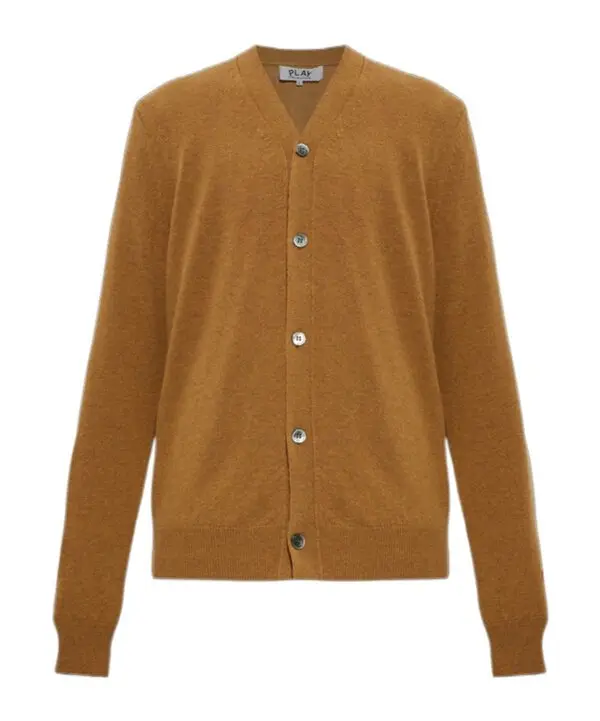 Play Comme Des Garcon Ribbed V-neck Knit Top