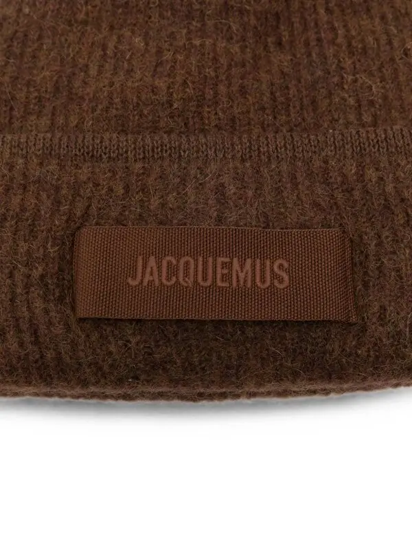 Jacquemus Logo Patch Ribbed Beanie Hat