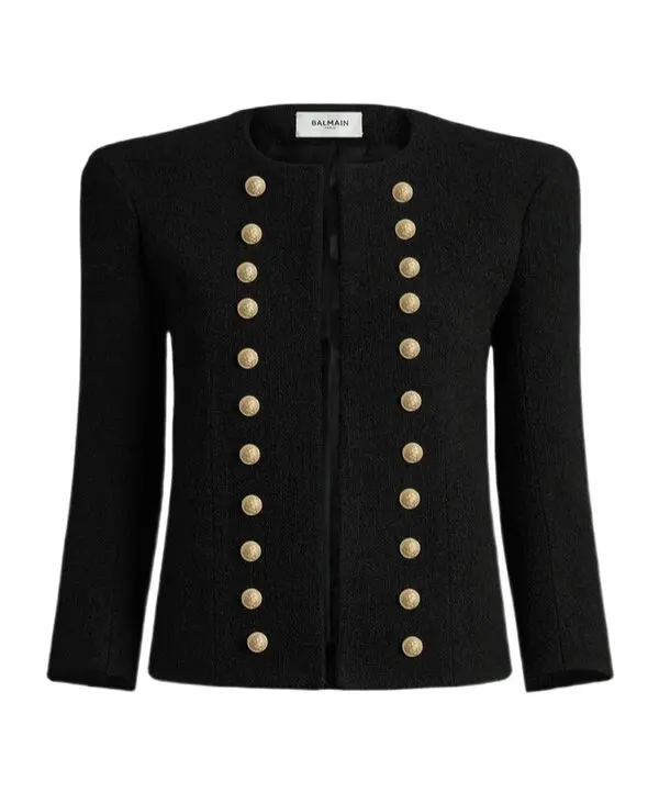 Balmain Textured Bouclette Tweed Jacket With Gold-tone Buttons