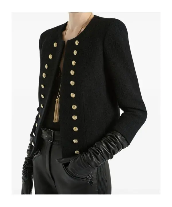 Balmain Textured Bouclette Tweed Jacket With Gold-tone Buttons