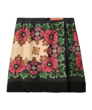 La DoubleJ Floral-print Fringed Skirt - Black