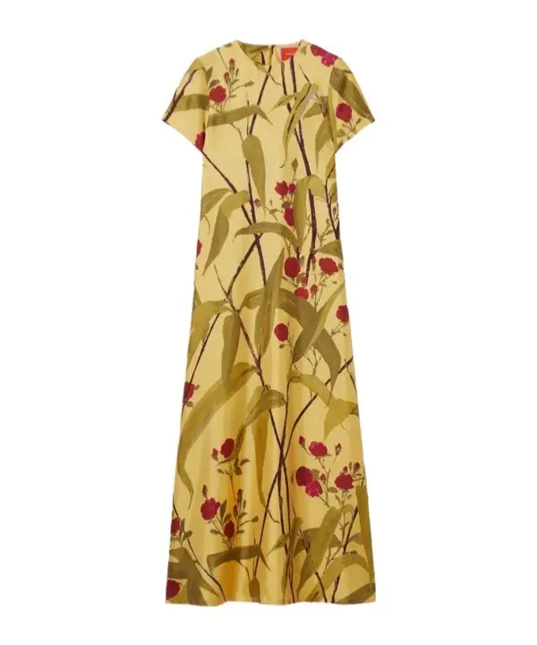 La DoubleJ Floral Print Swing Midi Day Dress - Brown