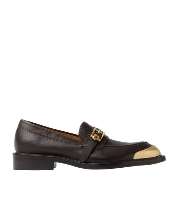 Versace Primo Leather Loafers With Metal Buckle And Cap Toe