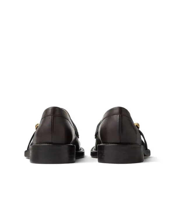 Versace Primo Leather Loafers With Metal Buckle And Cap Toe