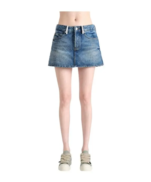 Alexander Wang Denim Mini Shorts With Crystal Embellished Belt Loops