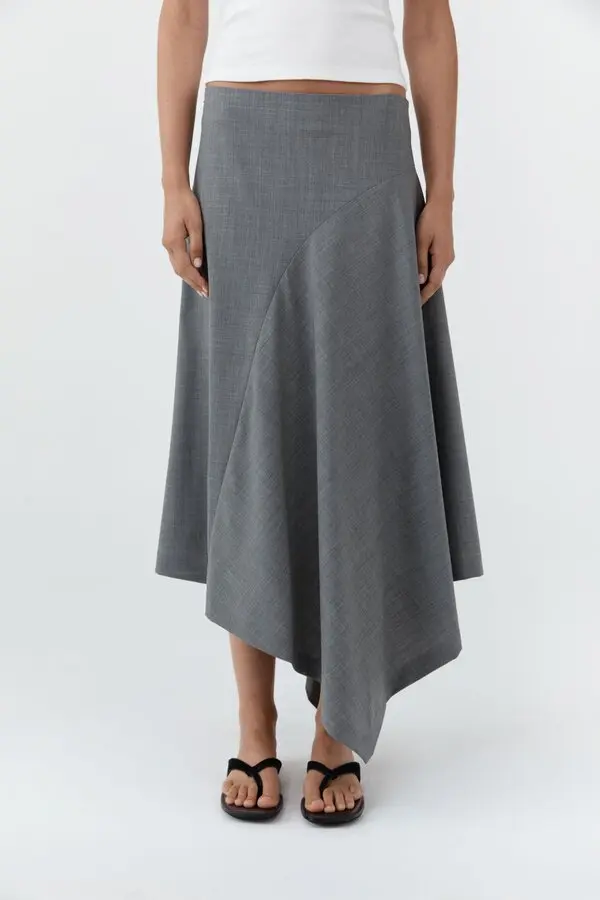 ST. AGNI Curved Patchwork Midi Skirt