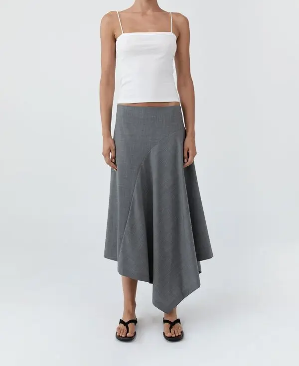 ST. AGNI Curved Patchwork Midi Skirt