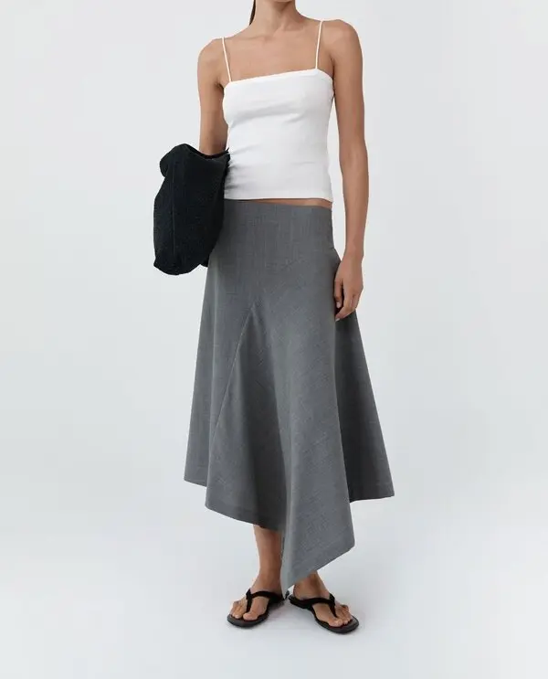 ST. AGNI Curved Patchwork Midi Skirt