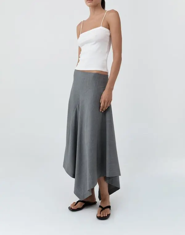 ST. AGNI Curved Patchwork Midi Skirt