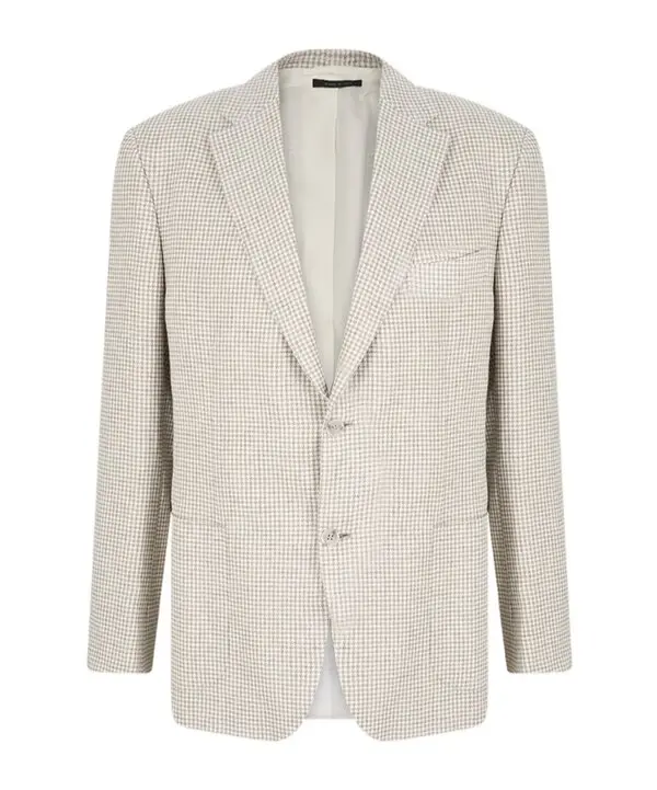Brioni Ravello Single-breasted Linen Blend Houndstooth Check Blazer