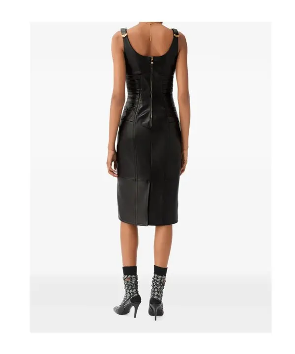 Versace Nappa Leather Midi Dress With Medusa Hardware