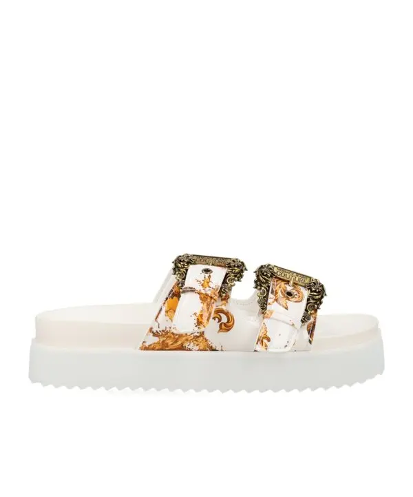 Versace Embellished Barocco Print Platform Sandals - White