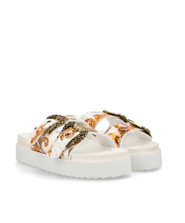 Versace Embellished Barocco Print Platform Sandals - White