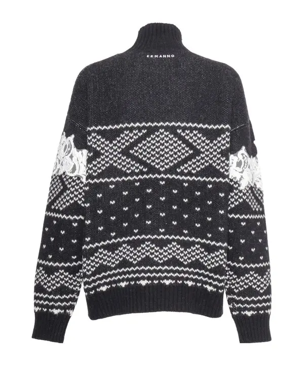 ERMANNO FIRENZE Intarsia Lace-knit Turtleneck Sweater