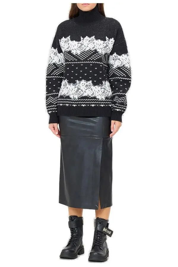 ERMANNO FIRENZE Intarsia Lace-knit Turtleneck Sweater