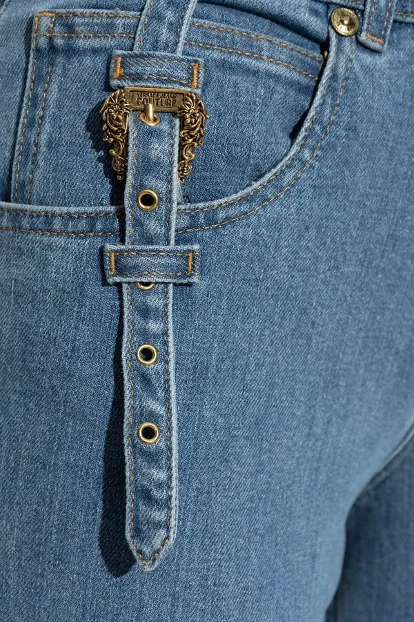 Versace Slim-fit Buckle Detail Jeans - Blue
