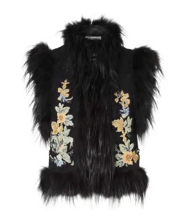 Fendi Wool Gilet With Embroidery And Fox Fur Trim - Black