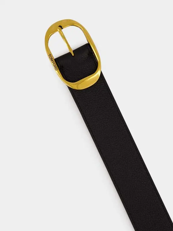 TOM FORD Leather Belt With Oval Buckle - Black