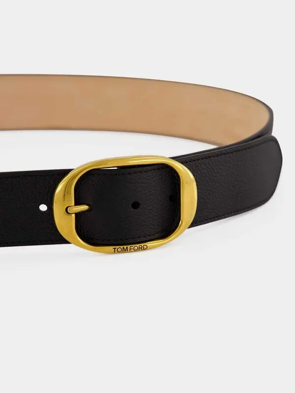TOM FORD Leather Belt With Oval Buckle - Black