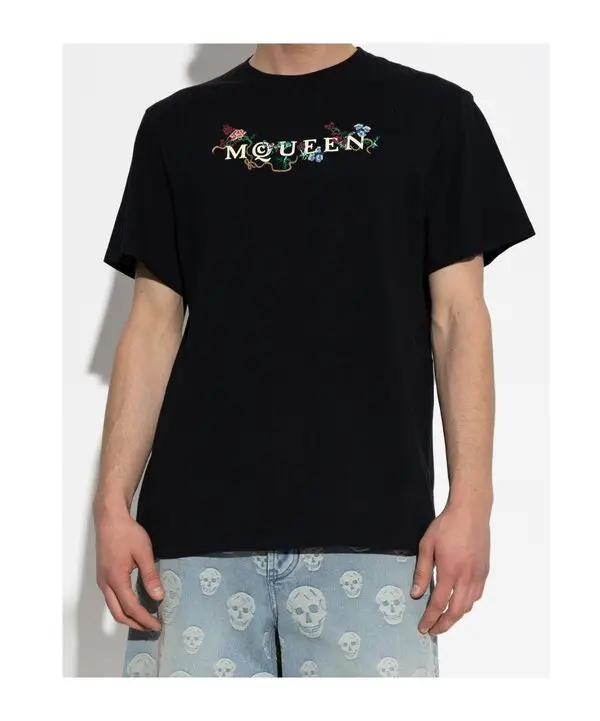 Alexander McQueen Floral Logo Printed T-shirt