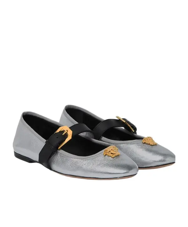 Versace La Medusa Metallic Ballerinas - Gray