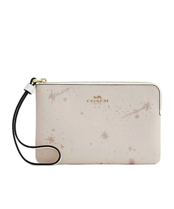 COACH Corner Zip Wristlet With Star Print - White