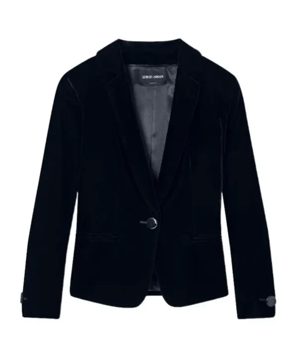 Giorgio Armani Single-breasted Jacket In Stretch Velvet - Black