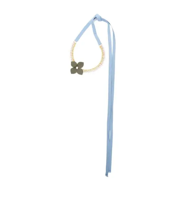 Marni Floral Pendant Necklace With Crystal Accents - Blue